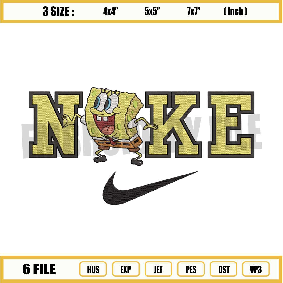 Nike Spongebob V2 Embroidery File 6 sizes Png | Inspire Uplift
