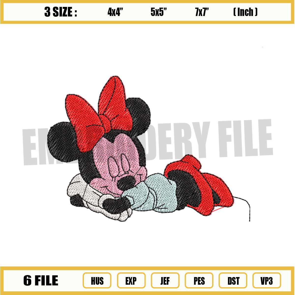 Minnie Sleeping Embroidery Disney Design png | Inspire Uplift