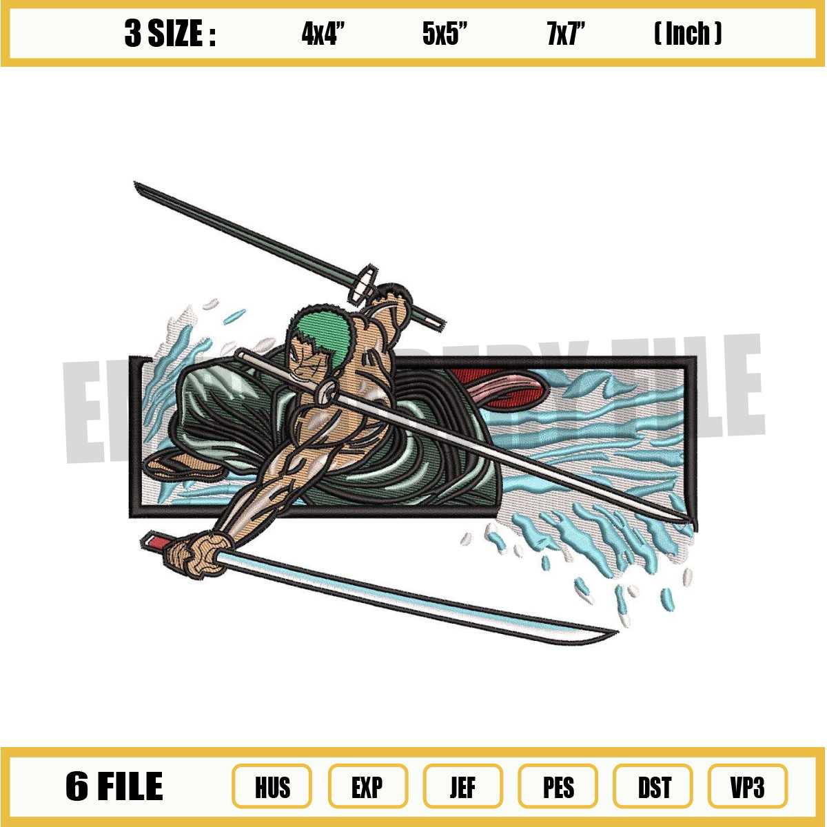 Roronoa Zoro Rectangle Embroidery Design png - Inspire Uplift