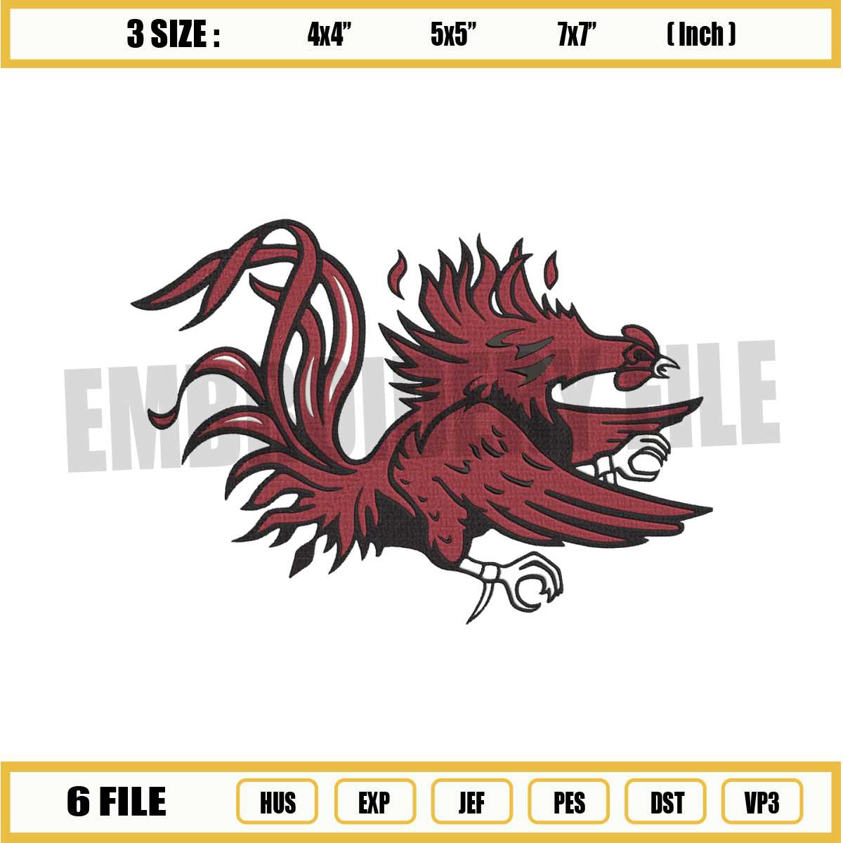 Gamecock mascot embroidery design, | Inspire Uplift