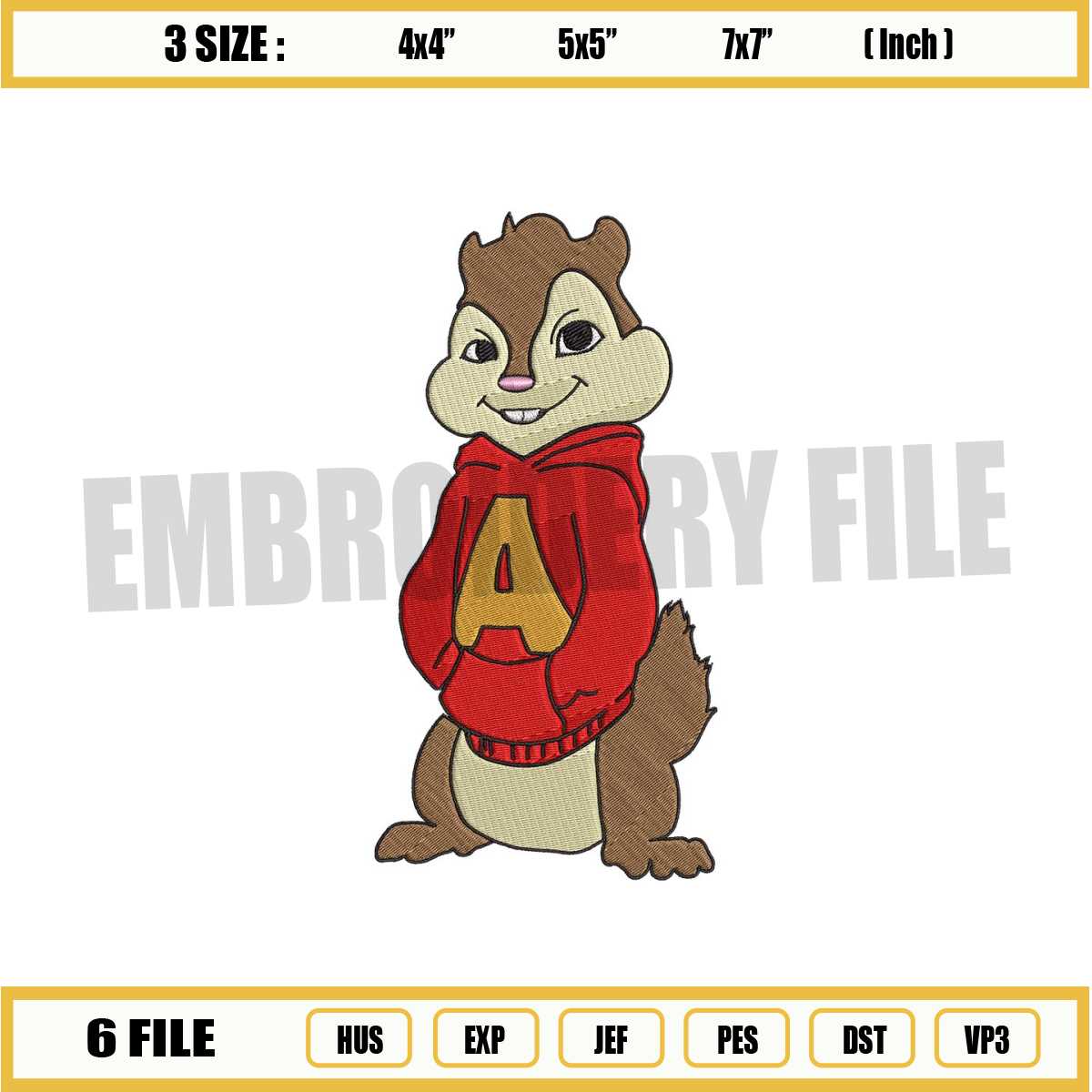Alvin Embroidery Design Chipmunks Embroidery Png | Inspire Uplift