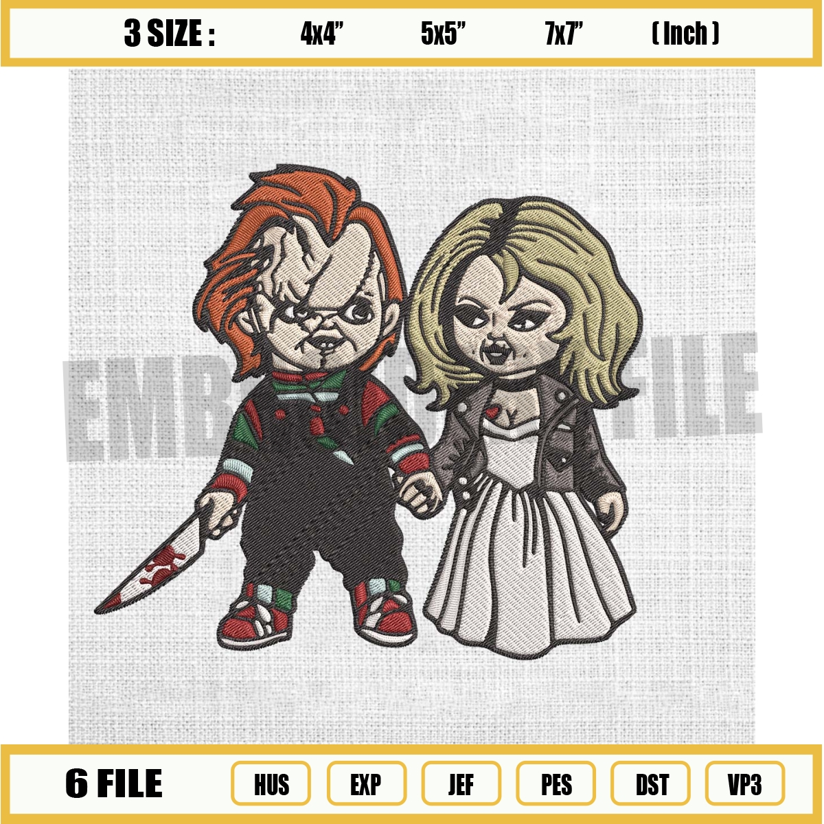 Chucky And Tiffany Embroidery Design File | Inspire Uplift