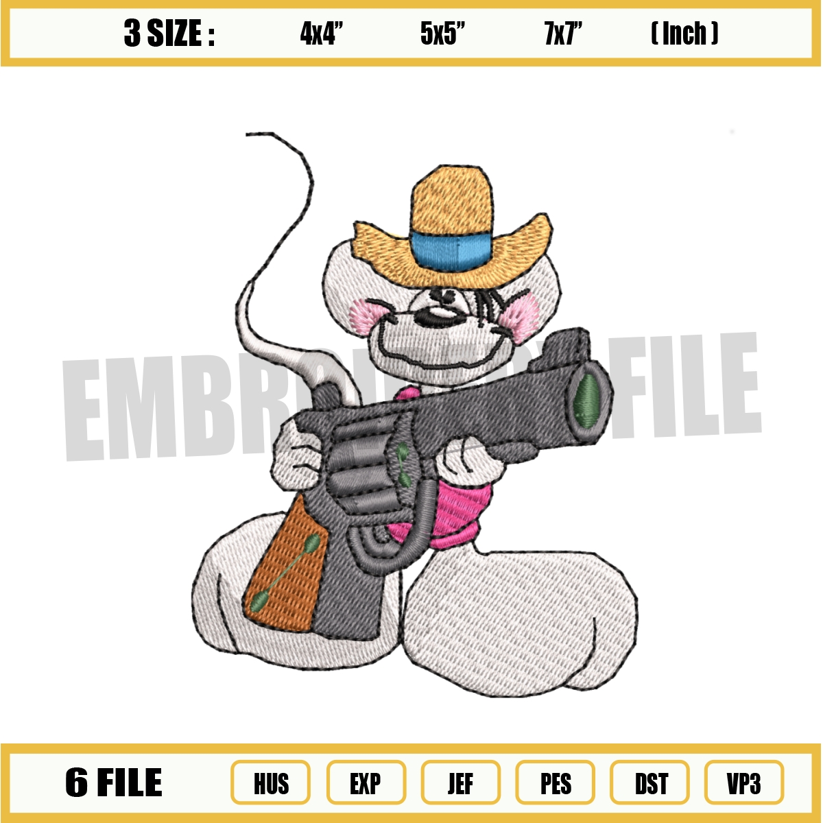 Big Gun Diddl Western Mouse Embroidery | Inspire Uplift
