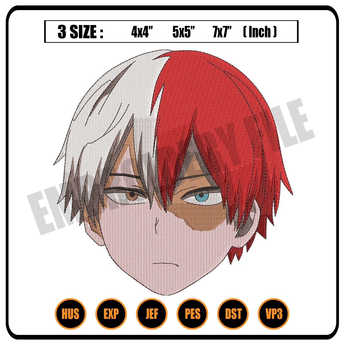 Todoroki Shoto Face Anime Embroidery Design png | Inspire Uplift