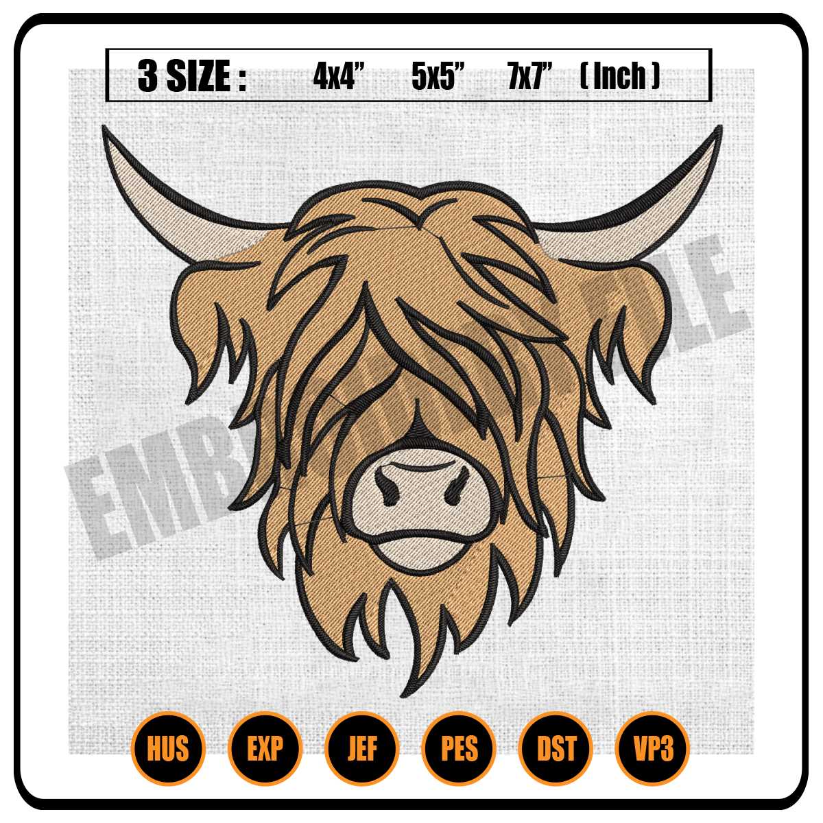 Highland Cow Head Embroidery Design, Western Cow Embroidery, | Inspire ...