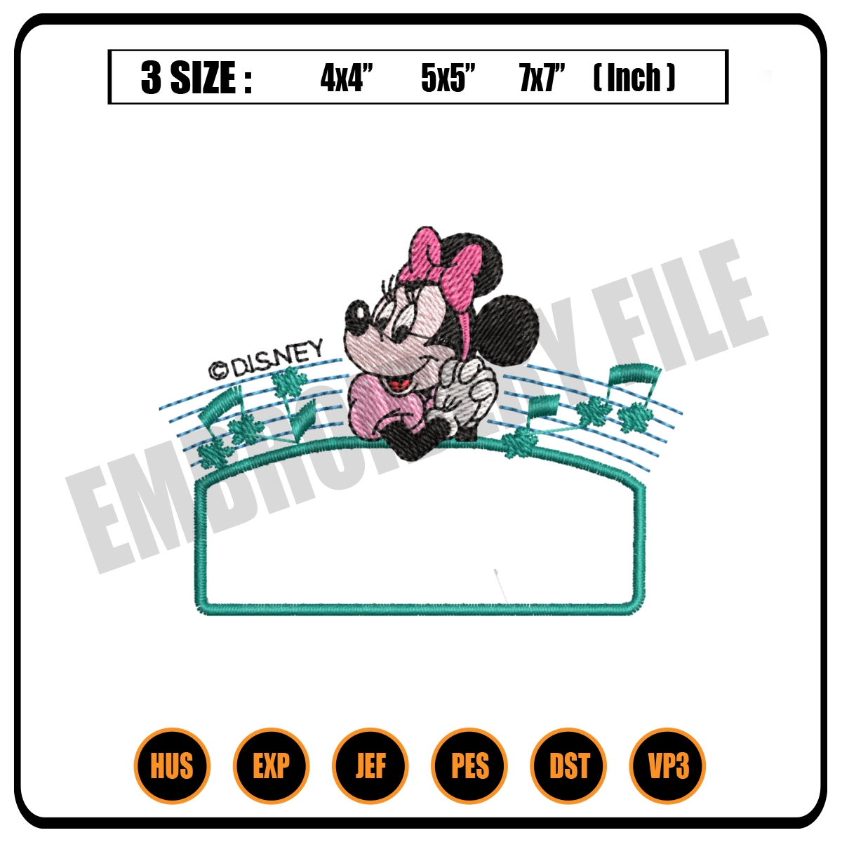 Minnie Mouse Disney Music Note Embroidery | Inspire Uplift