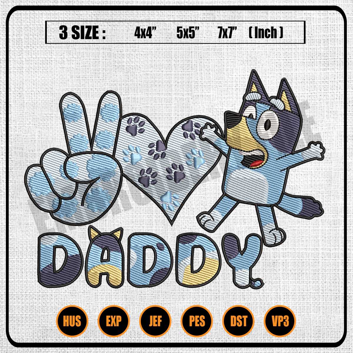 Daddy Peace Love Bluey Dog Embroidery | Inspire Uplift