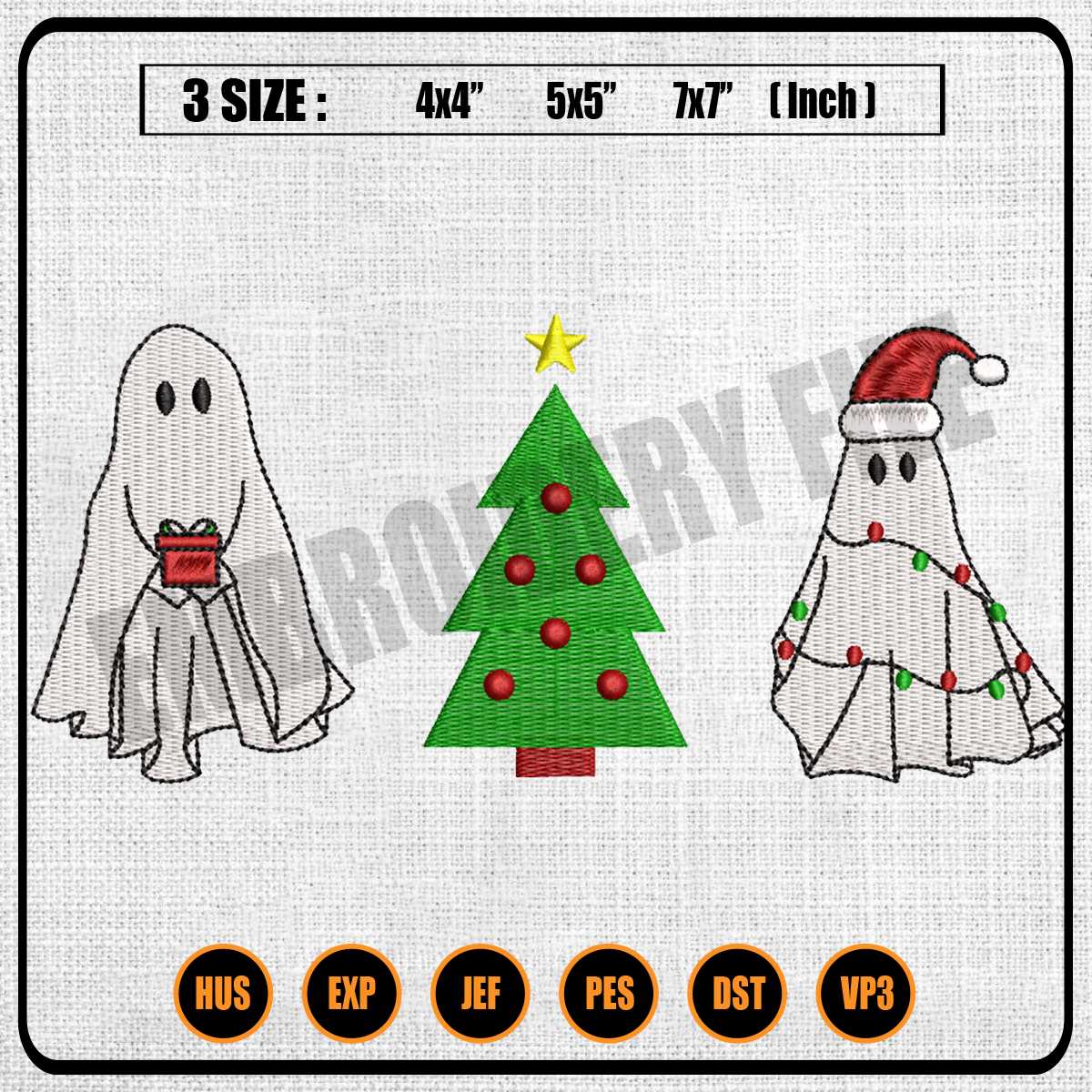 Santa Boo Ghost Christmas Tree And Light Embroidery | Inspire Uplift