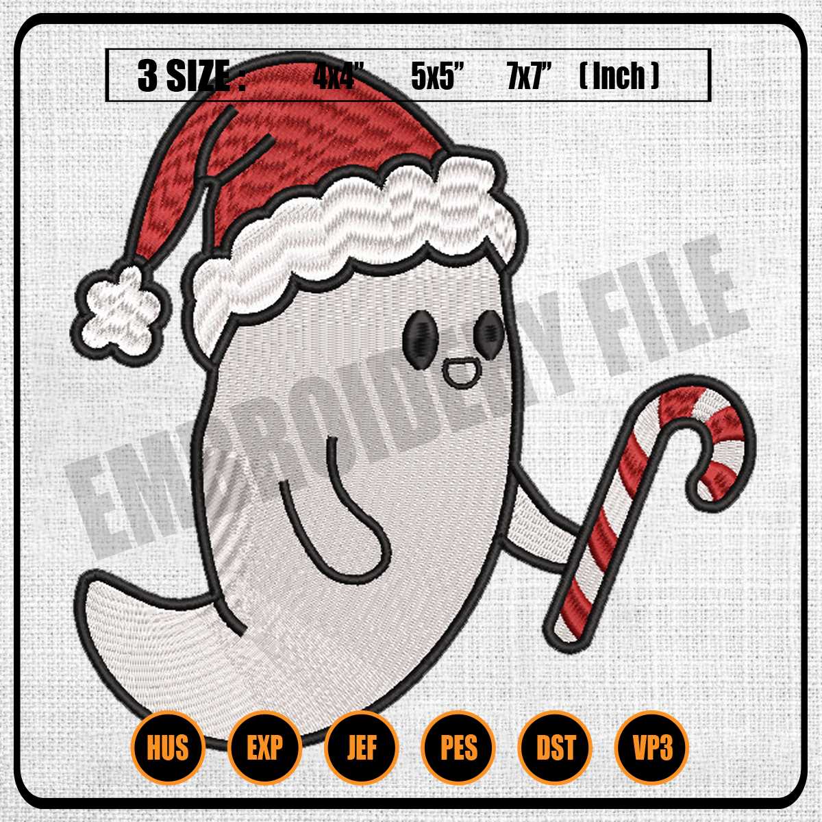 Spooky Ghost Santa Christmas Candy Cane Embroidery | Inspire Uplift