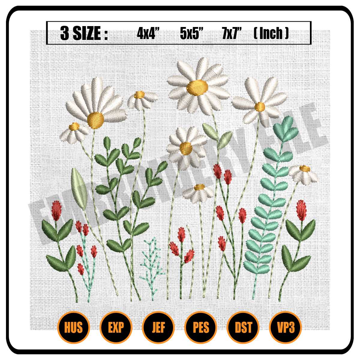 Flower Field Design Embroidery, Spring Daisy Flowers Embroid | Inspire ...