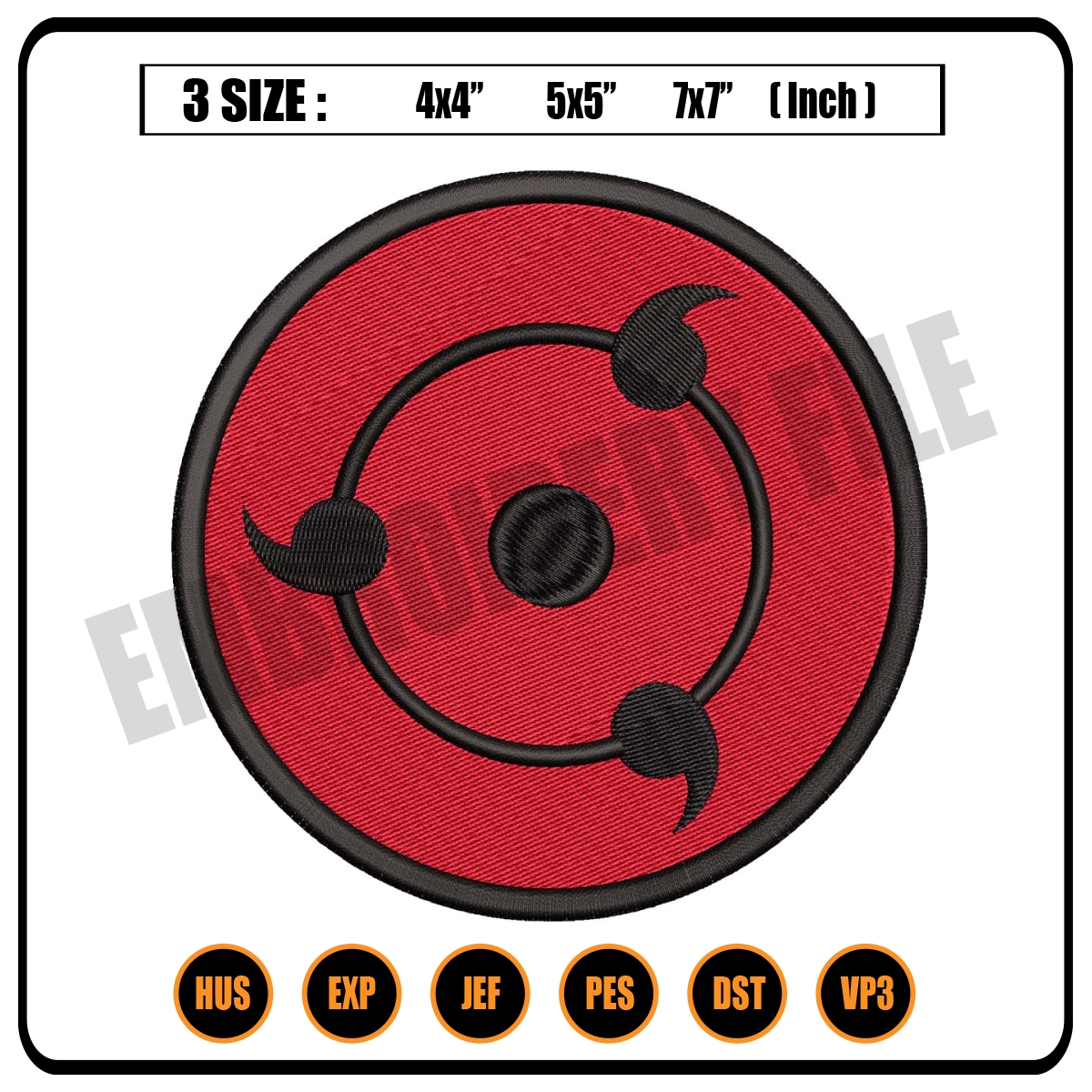 Three Tomoe Sharingan Symbol Embroidery File - Inspire Uplift