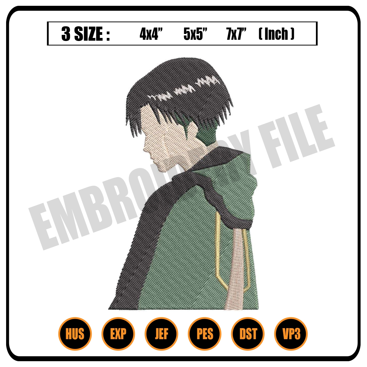 Anime Levi Ackerman Embroidery Design png | Inspire Uplift