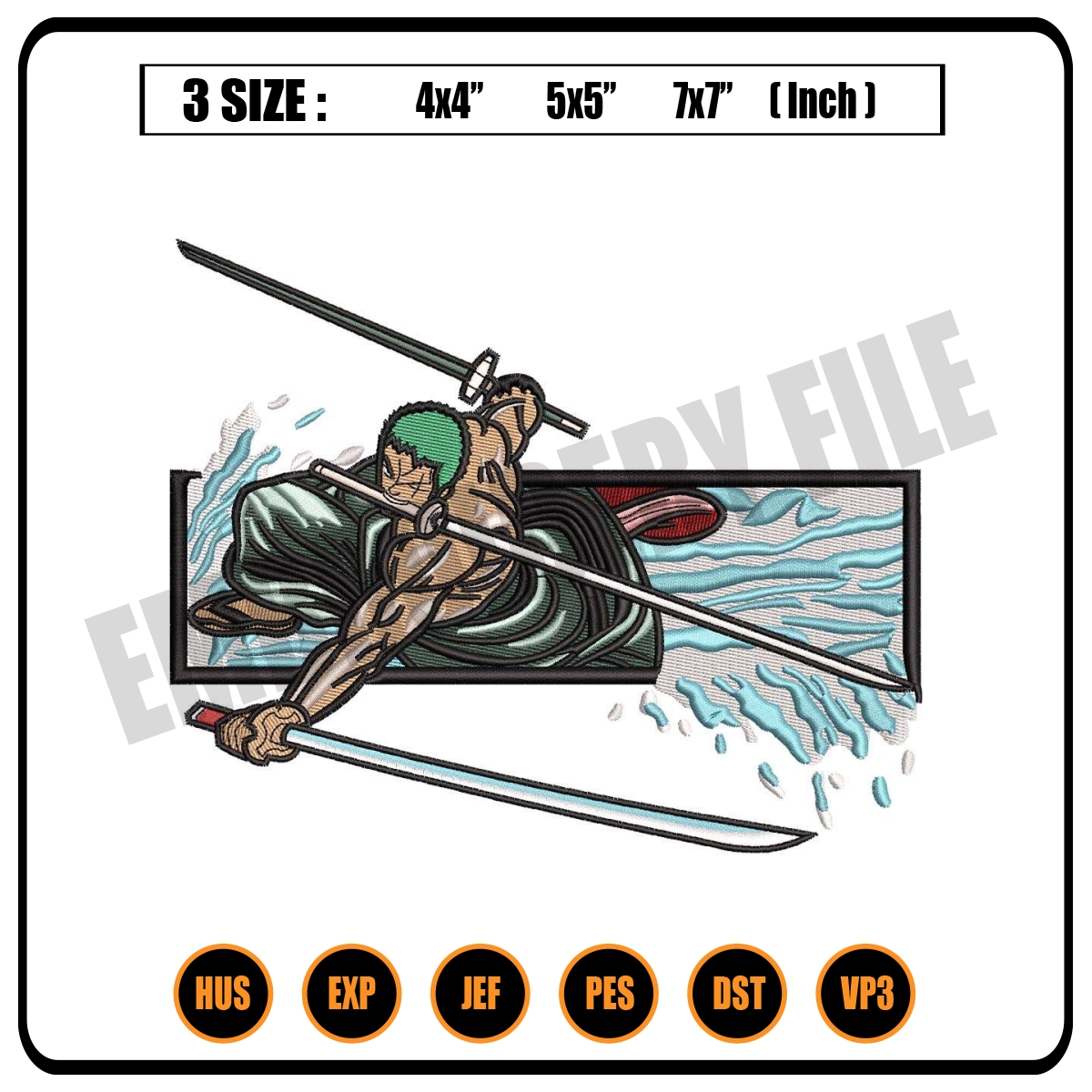Roronoa Zoro Rectangle Embroidery Design png | Inspire Uplift