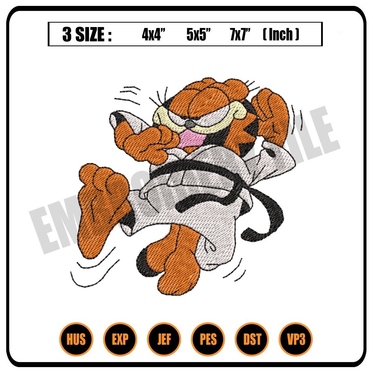 Garfield The Karate Cat Embroidery | Inspire Uplift