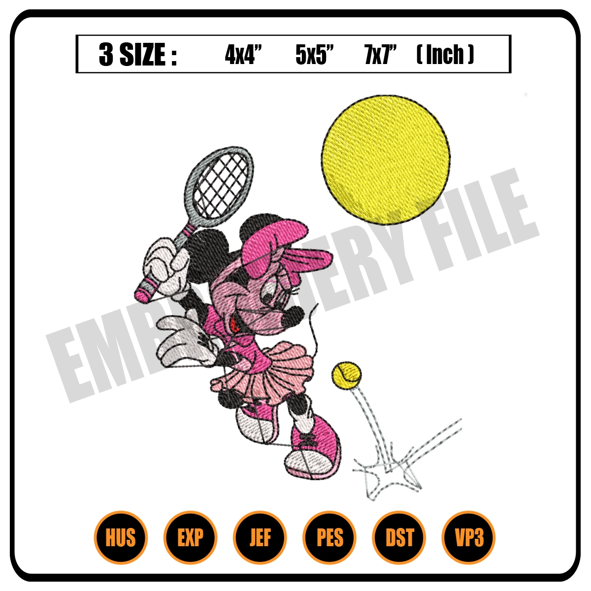 Minnie Mouse Playing Tennis Embroidery ,png | Inspire Uplift