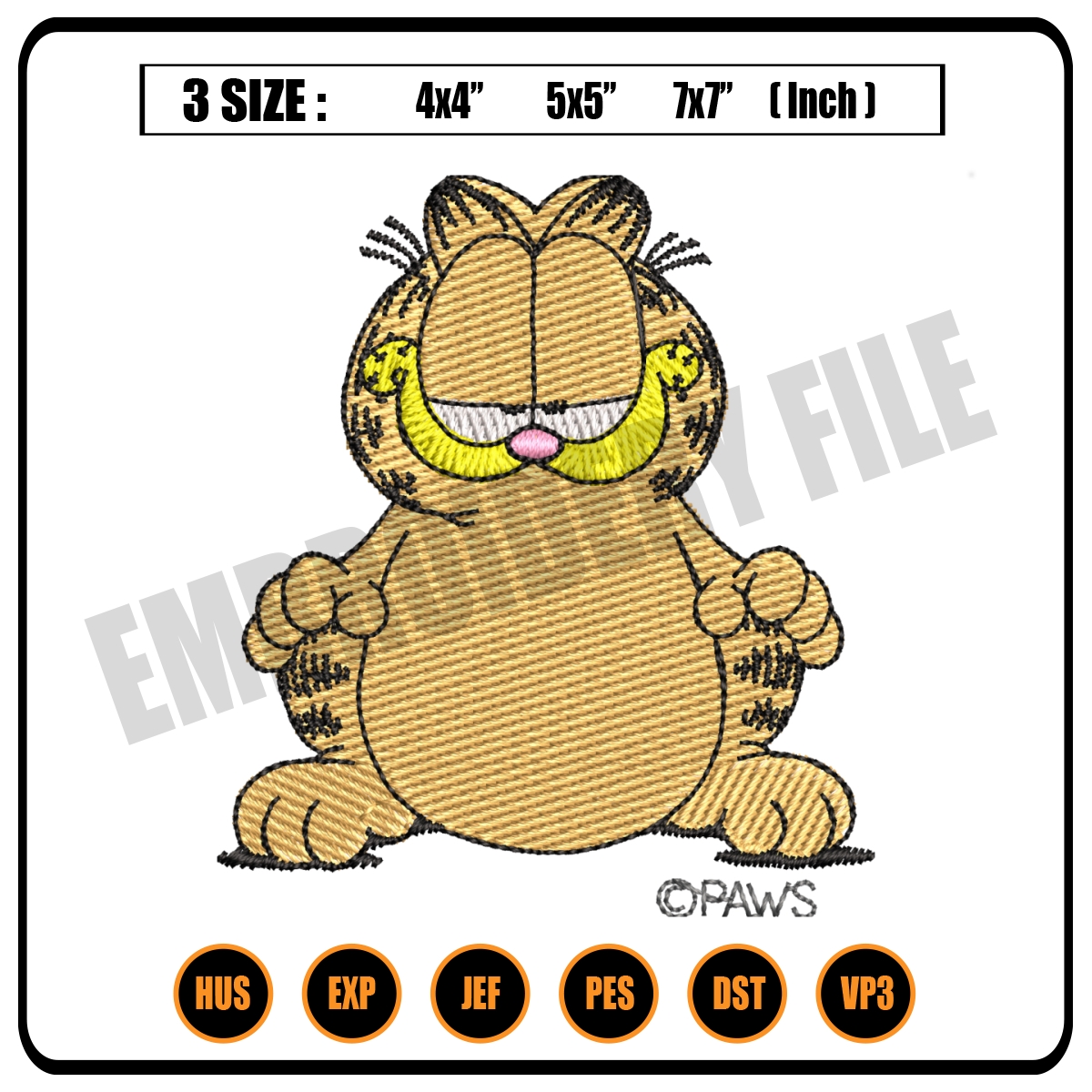 BIg Belly Garfield Cat Embroidery Png - Inspire Uplift