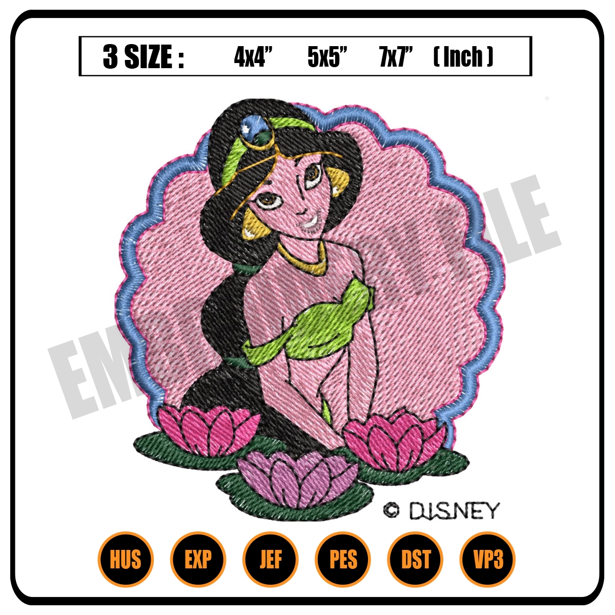 Lotus Princess Jasmine Embroidery Png | Inspire Uplift