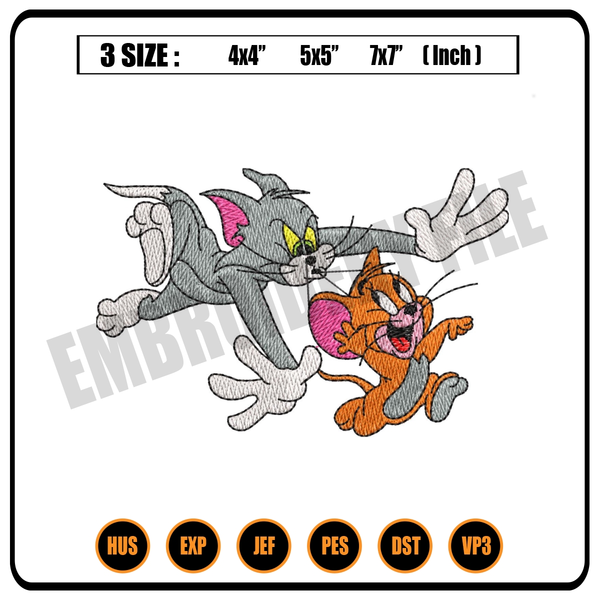 Chasing Mouse Tom and Jerry Embroidery - Inspire Uplift