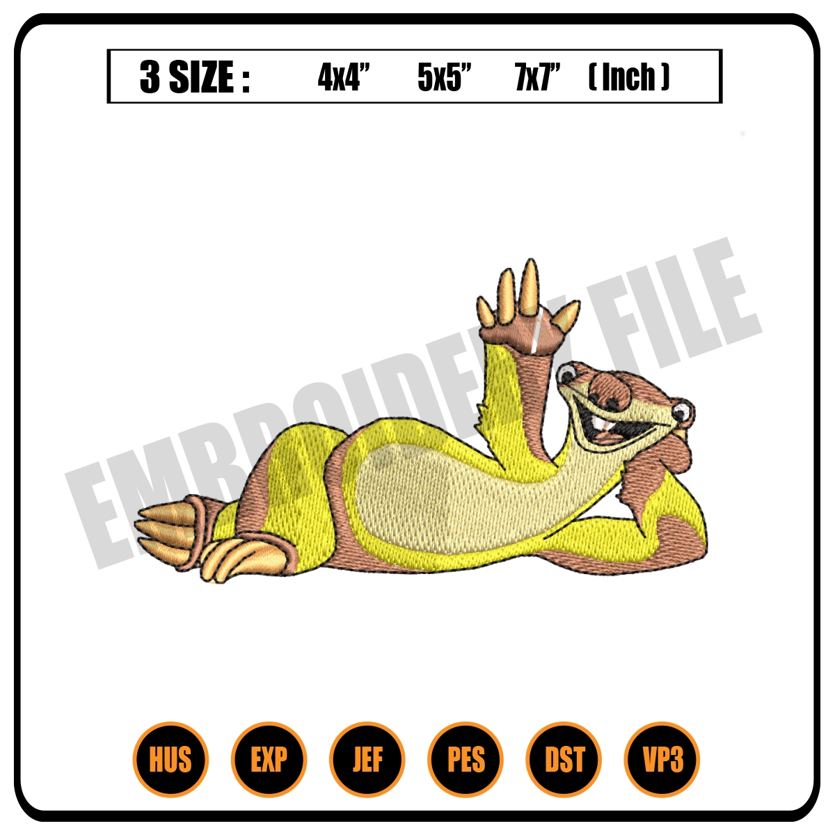 Ice Age Sid The Sloth Hello Embroidery png | Inspire Uplift