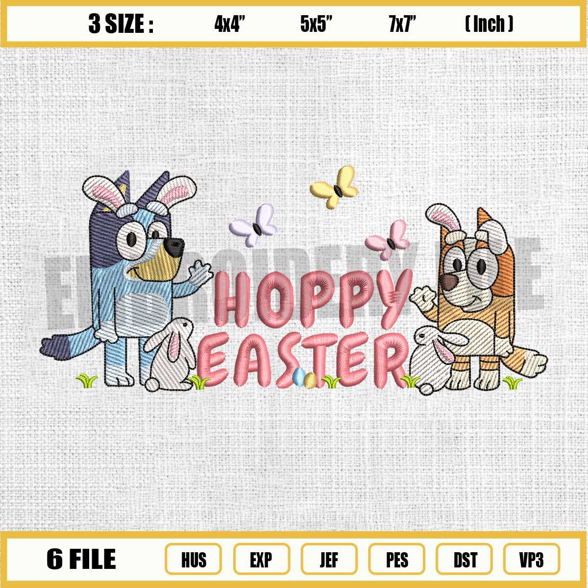 Hoppy Easter Bunny Bluey And Bingo Embroidery - Inspire Uplift