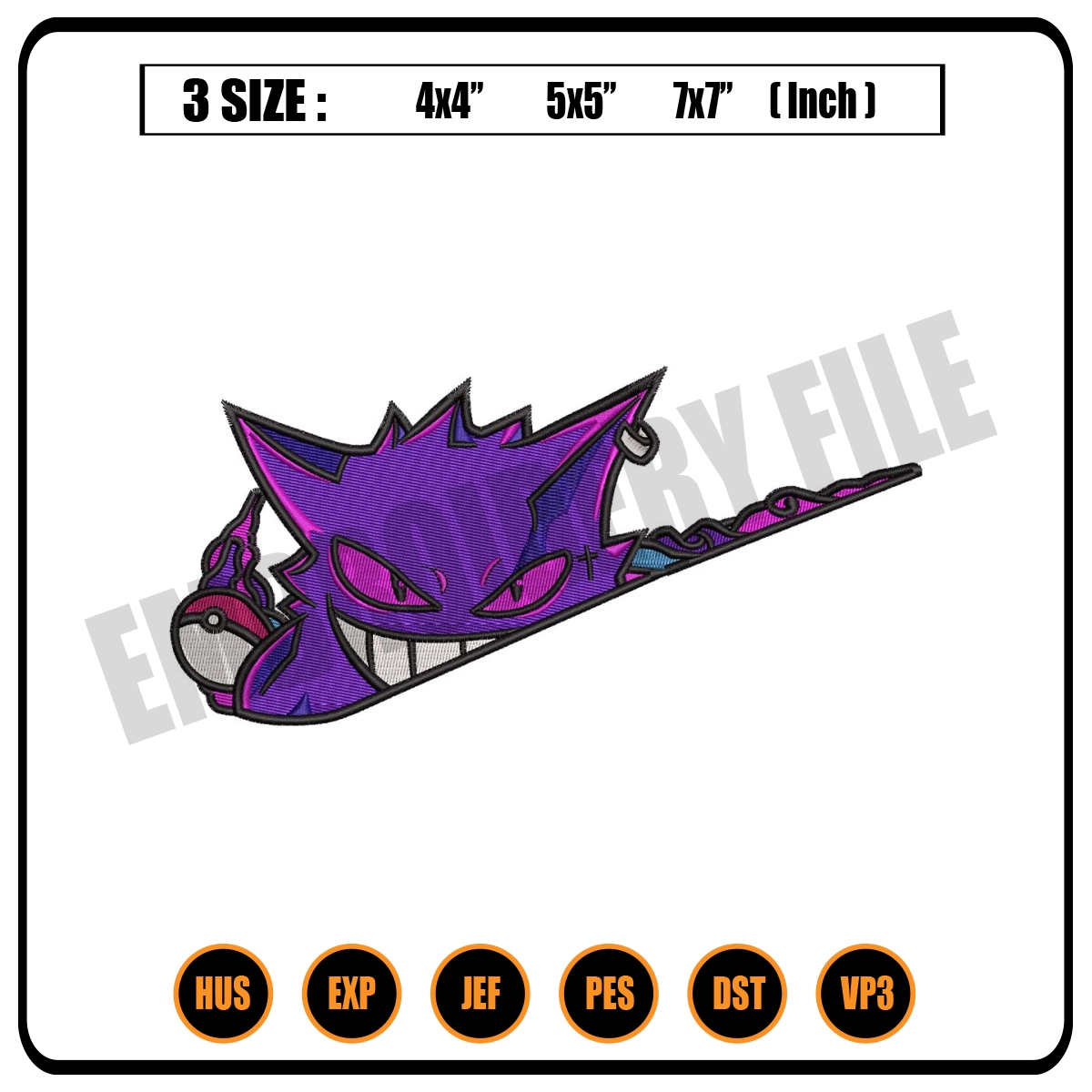 Gengar Pokemon Nike Embroidery File Png | Inspire Uplift
