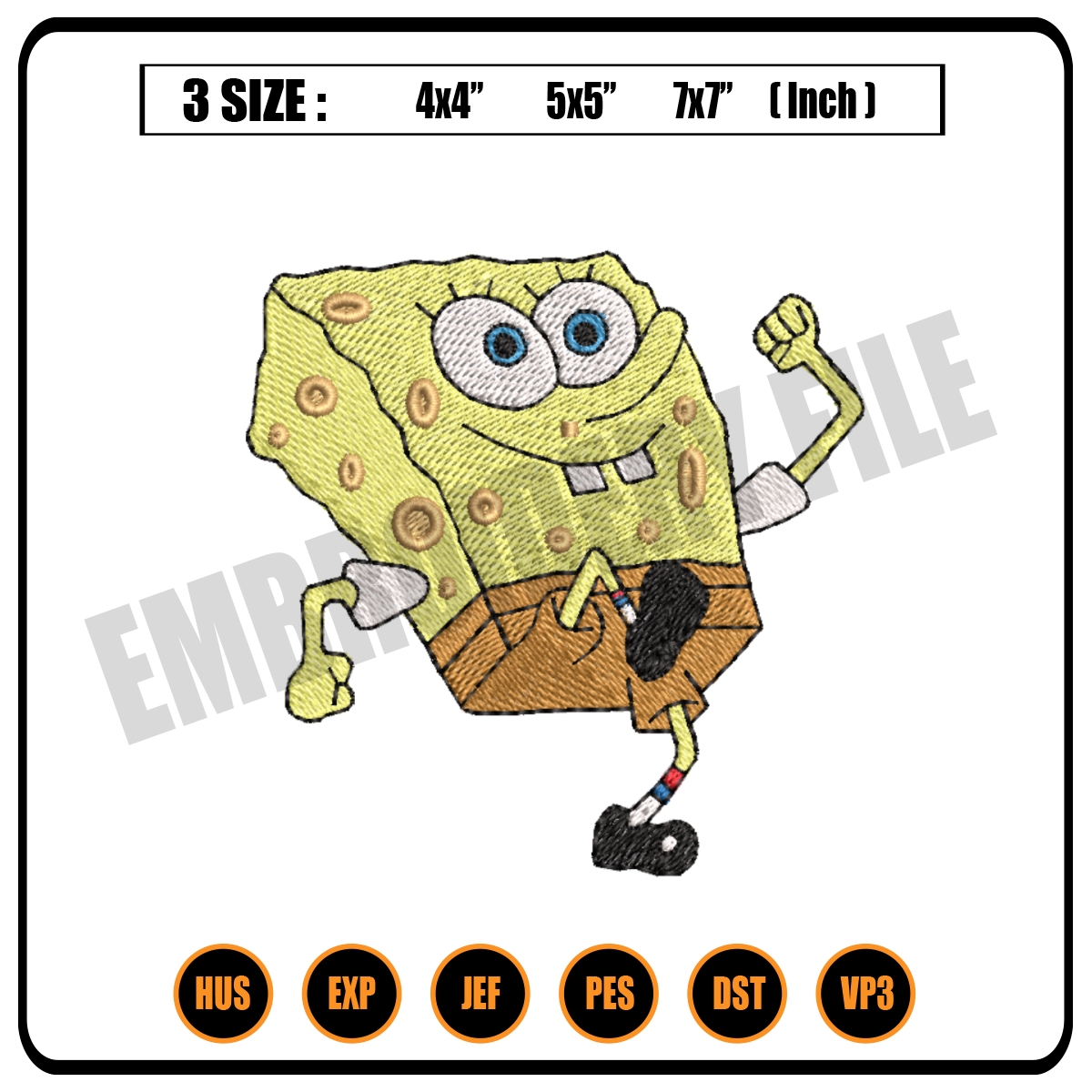 SpongeBob Running Embroidery Png | Inspire Uplift