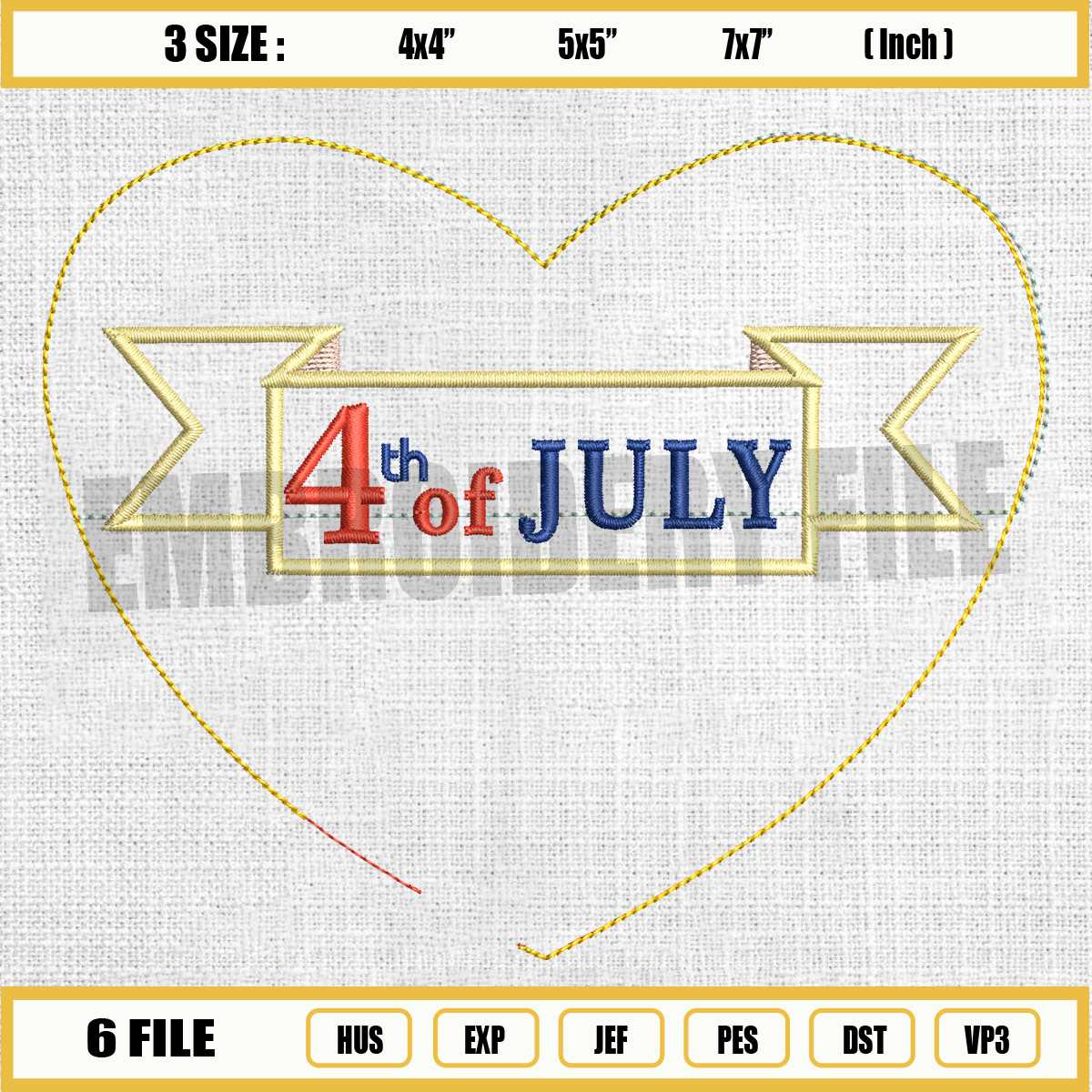 4th Of July Heart Ribbon Embroidery, Red White And Blue Embr | Inspire ...