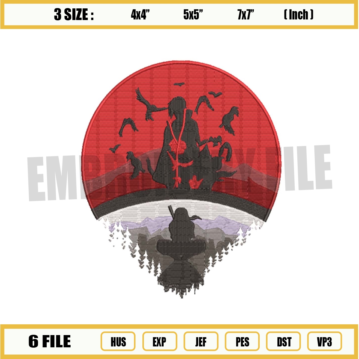 Itachi Uchiha Anime Embroidery design png | Inspire Uplift