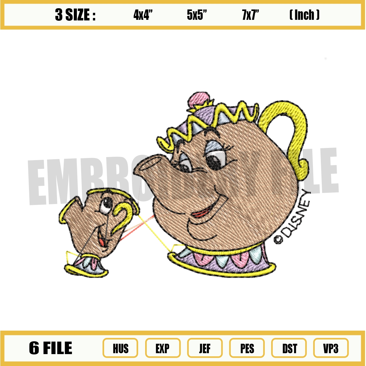 Disney Mrs. Pots and Chip Embroidery Png | Inspire Uplift