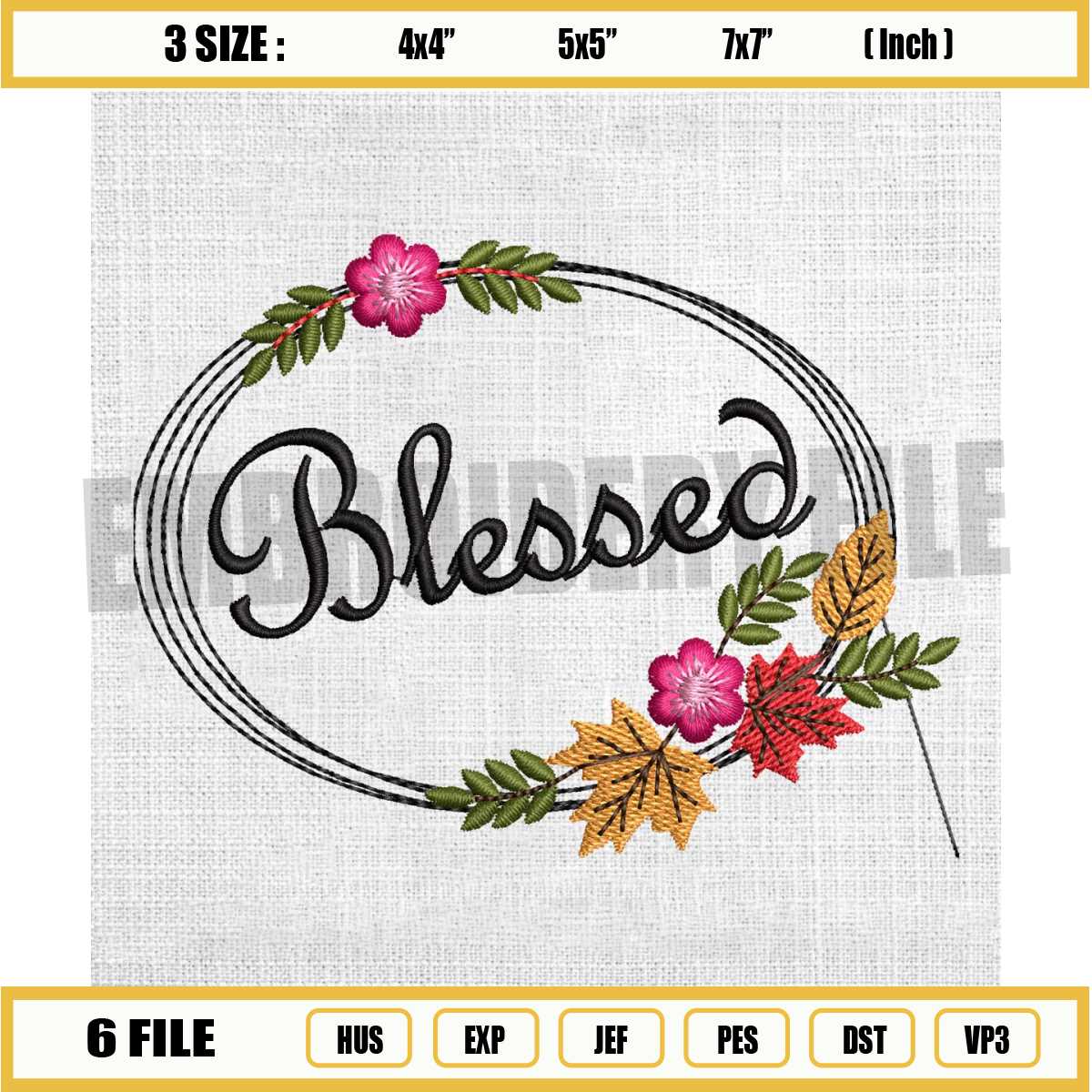Blessed Floral Embroidery Design, Thankful Grateful Embroide | Inspire ...