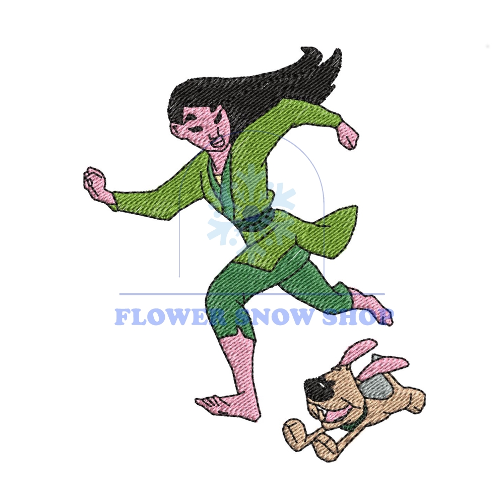 Mulan Running With Little Brother Embroidery | Inspire Uplift