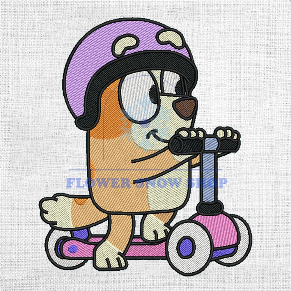 Bluey And Bingo Kid Riding Scooter Embroidery Png | Inspire Uplift
