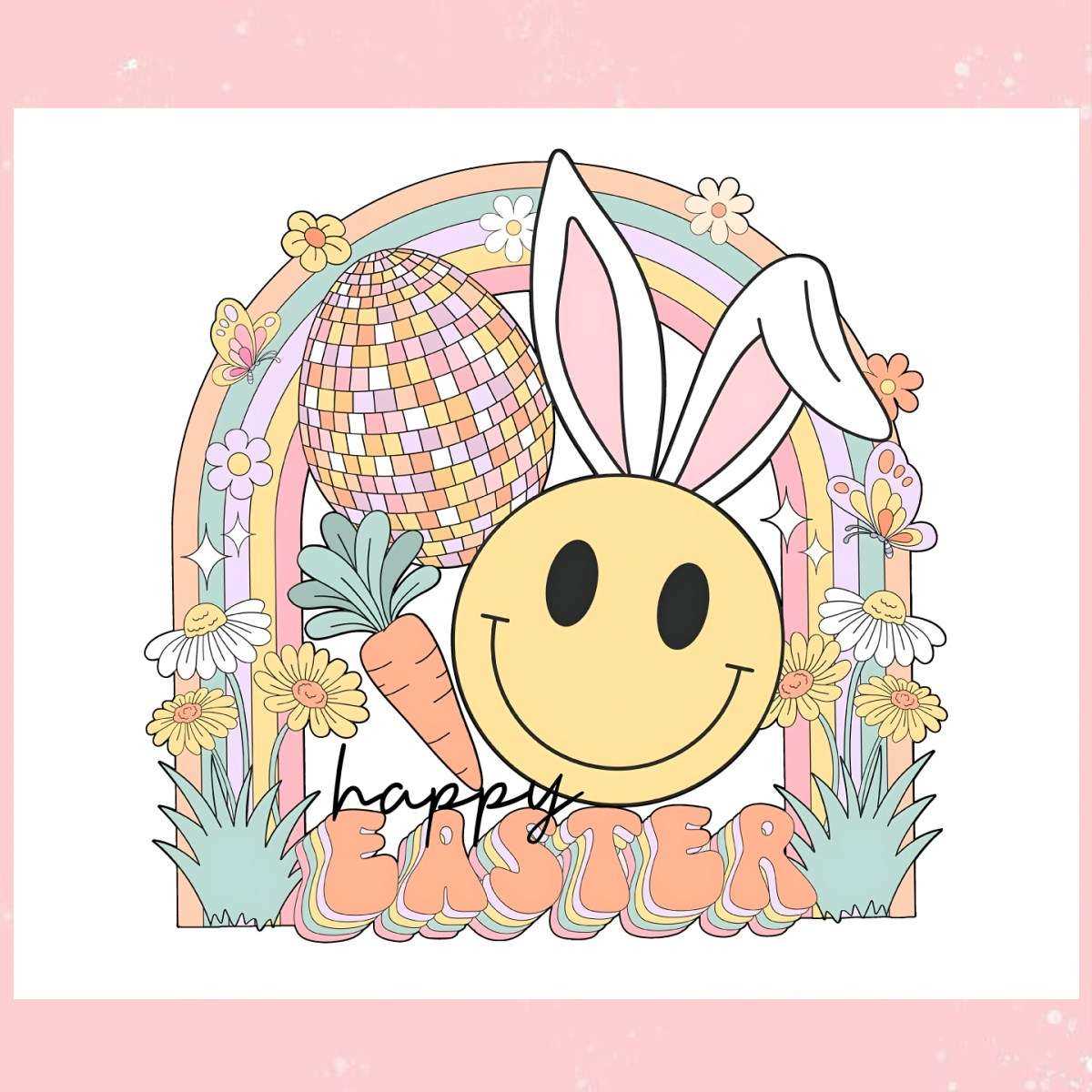 Groovy Happy Easter Smiley Face Bunny ,Trending, Mothers day | Inspire ...