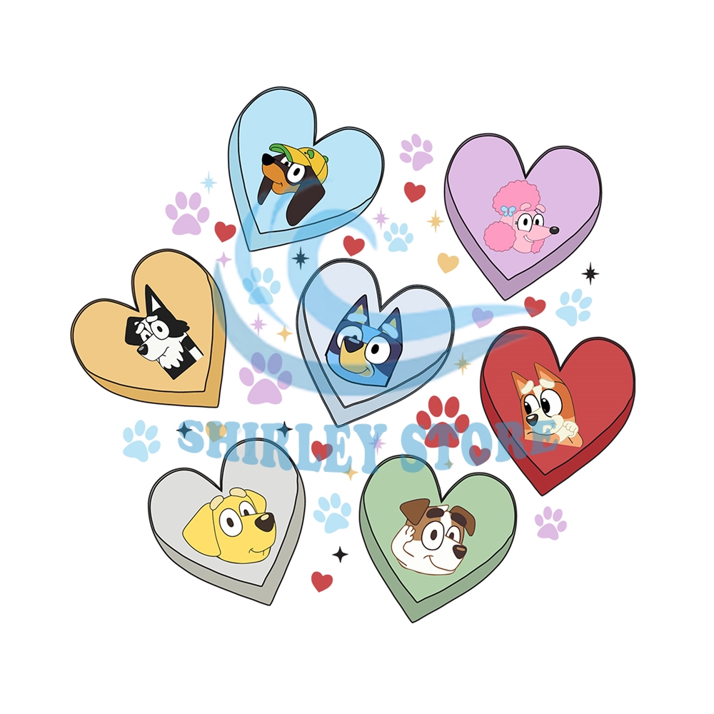 Bluey Friends Heart Valentine PNG | Inspire Uplift