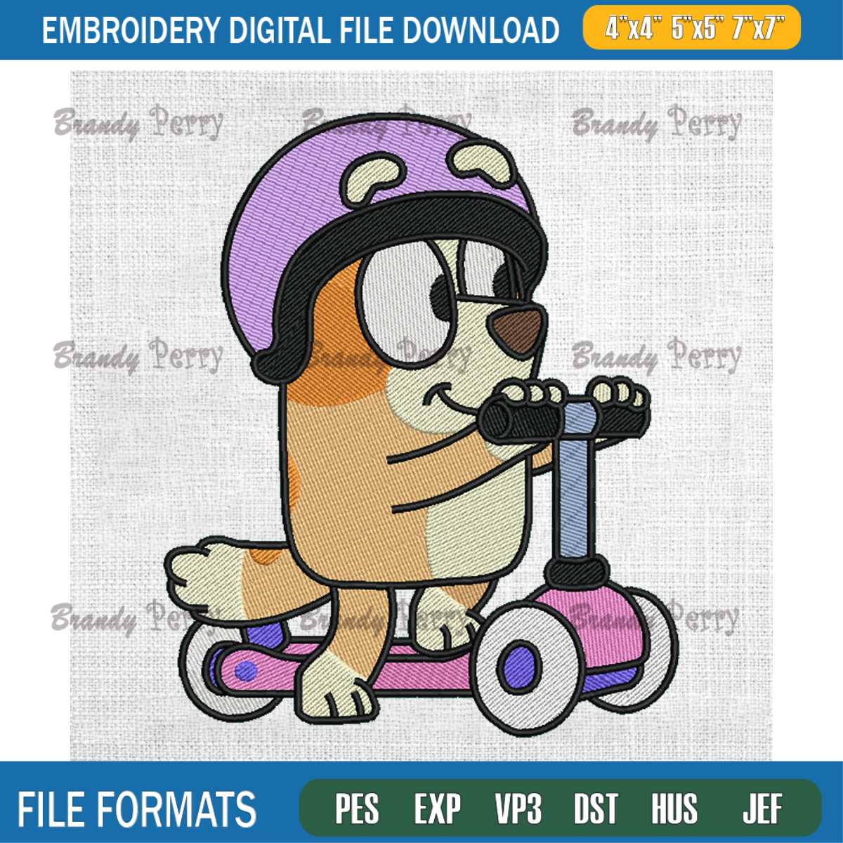 Bluey And Bingo Kid Riding Scooter Embroidery Png | Inspire Uplift
