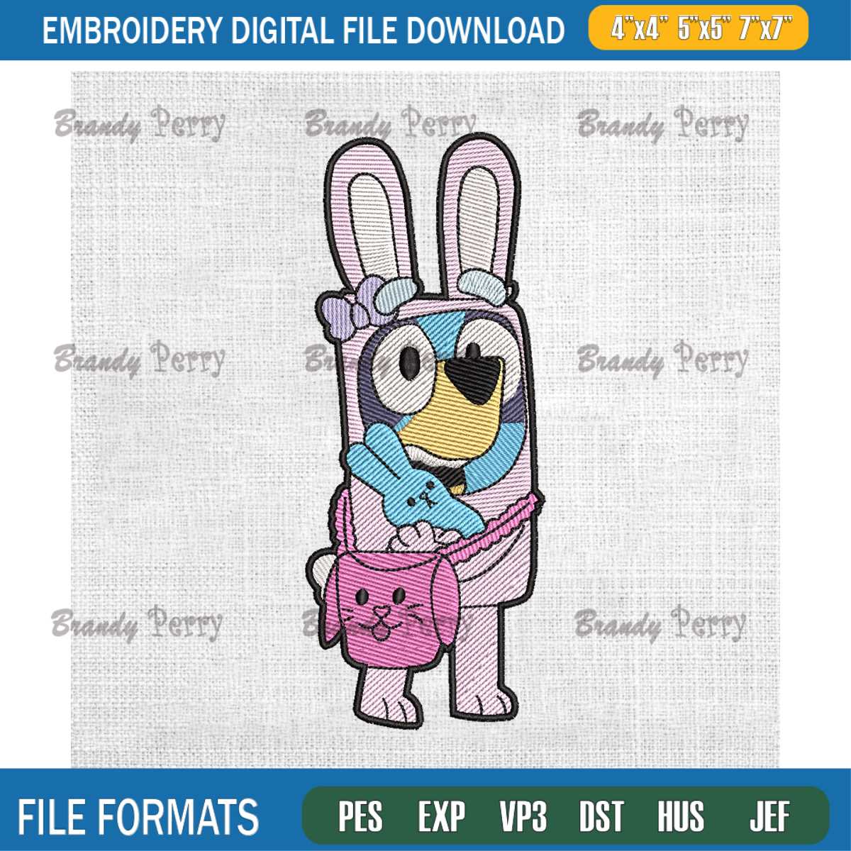 Easter Eggs Hunting Bunny Bluey Embroidery | Inspire Uplift