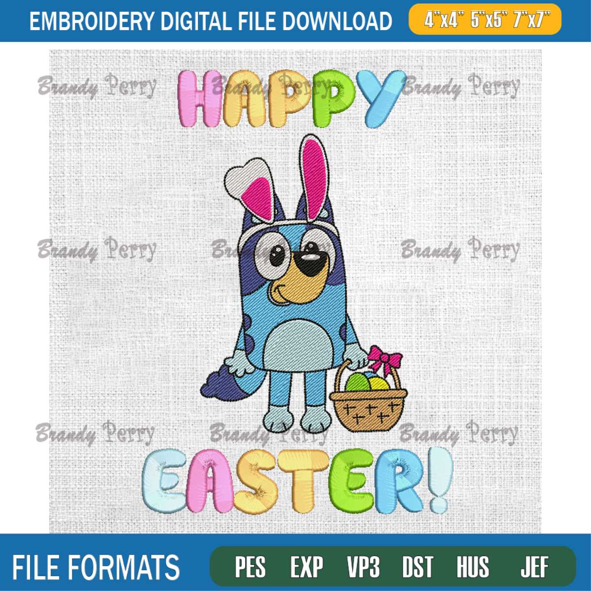Happy Easter Bunny Bluey Eggs Basket Embroidery | Inspire Uplift