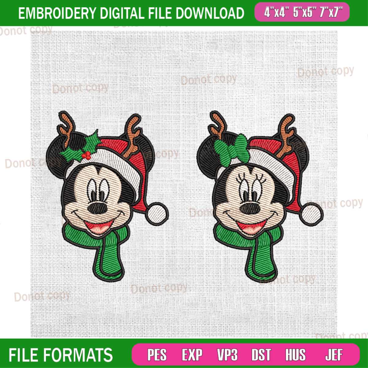Mickey Mouse Christmas Santa Reindeer Embroidery | Inspire Uplift
