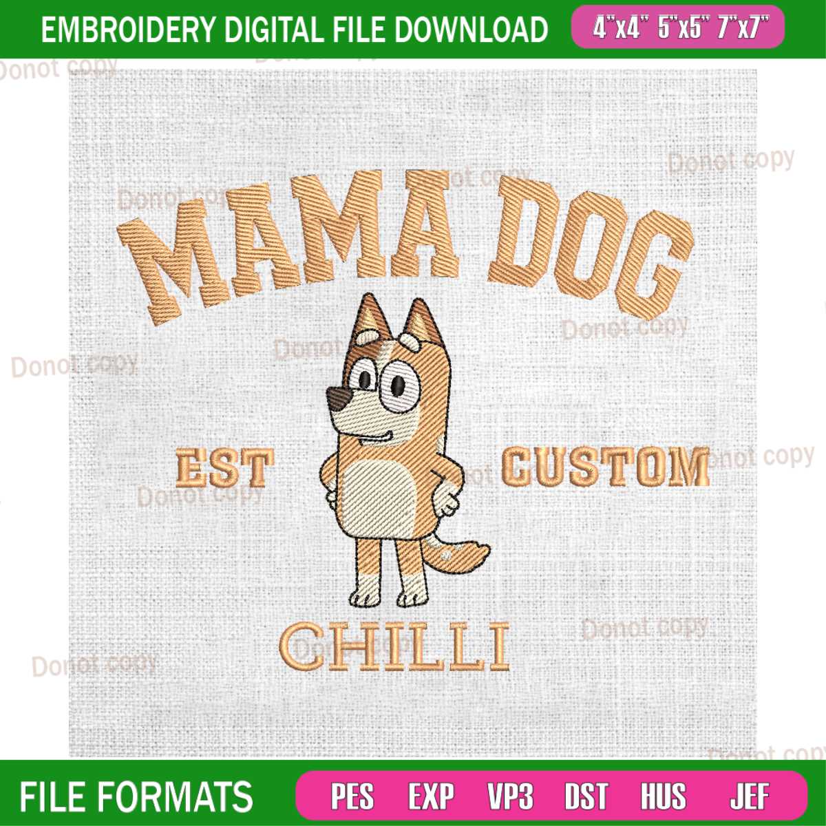Mama Dog Chilli Heeler Bluey Family Custom Embroidery Design | Inspire ...