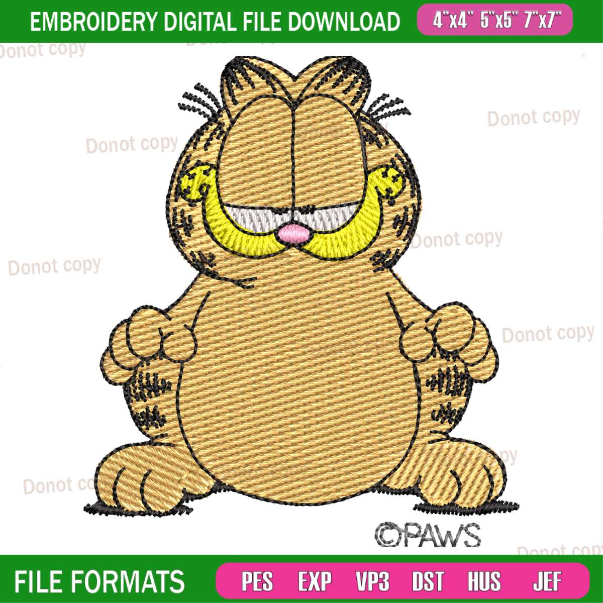 BIg Belly Garfield Cat Embroidery Png | Inspire Uplift