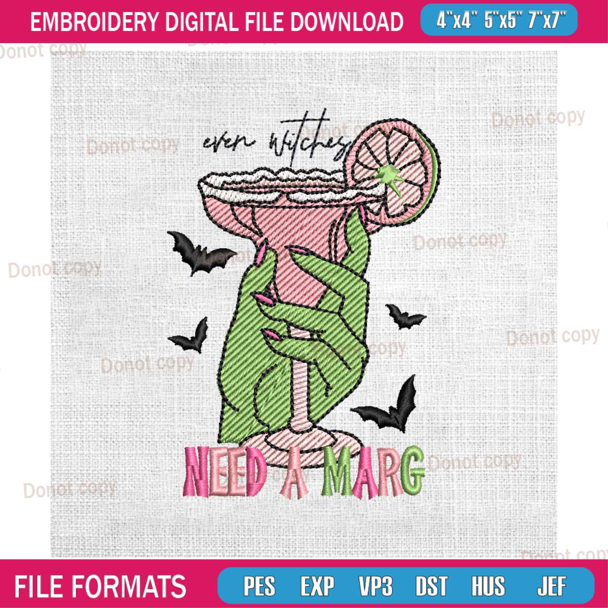 Even Witches Need A Marg Halloween Cocktail Embroidery | Inspire Uplift