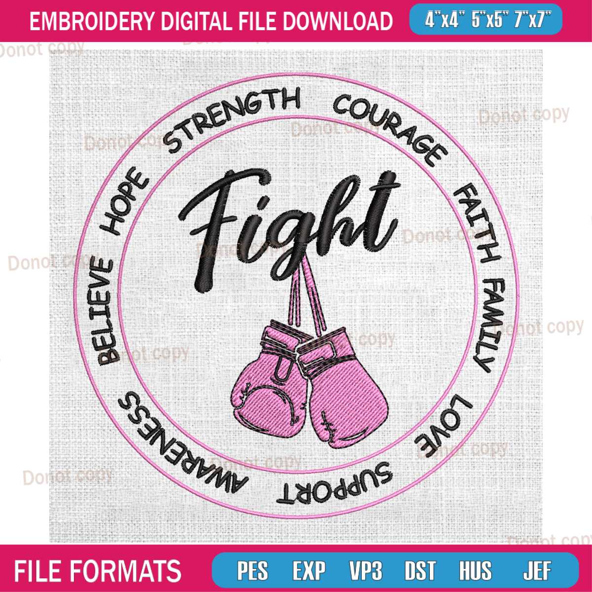 Fight Breast Cancer Boxing Gloves Embroidery | Inspire Uplift