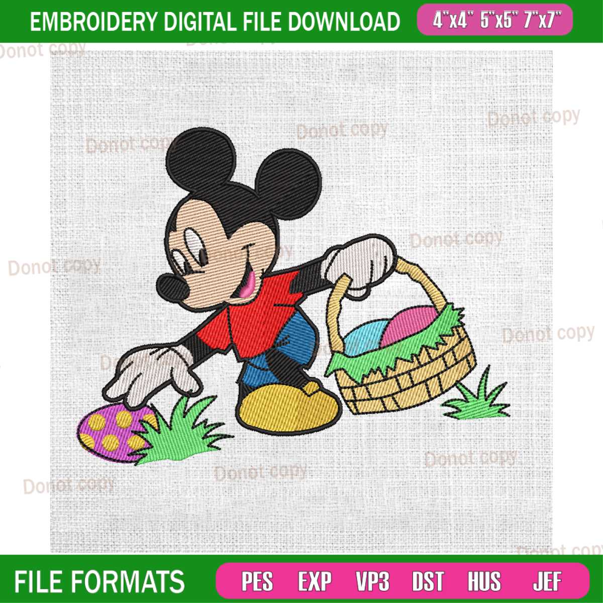 Mickey Mouse Easter Day Eggs Hunting Embroidery | Inspire Uplift