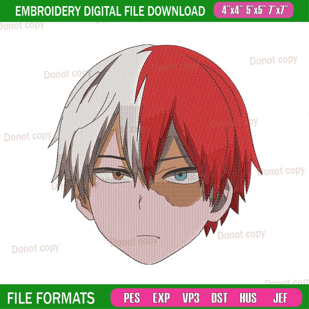 Todoroki Shoto Face Anime Embroidery Design png | Inspire Uplift