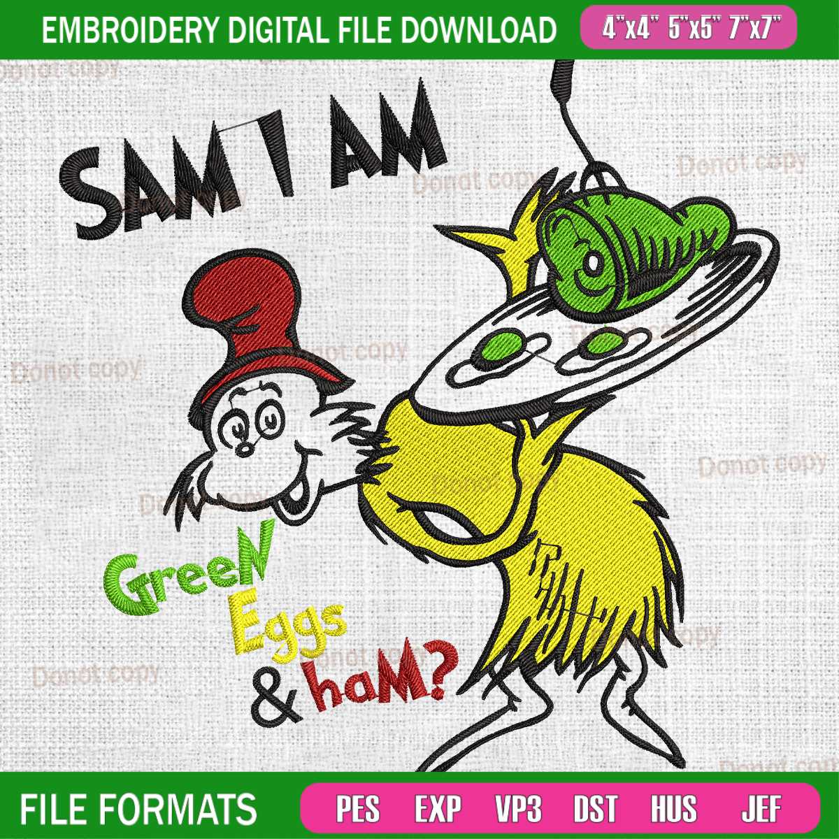 Sam I Am Green Eggs And Ham Embroidery, Dr Seuss Book Embroi | Inspire ...