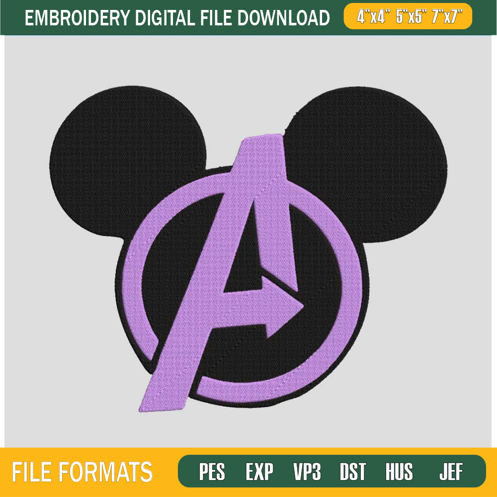Avengers Logo Embroidery Mickey Head Embroidery Machine File | Inspire ...