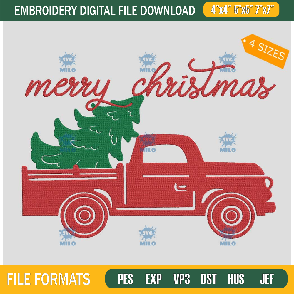 Merry Christmas Truck Embroidery Design Truck Tree Embroider | Inspire ...