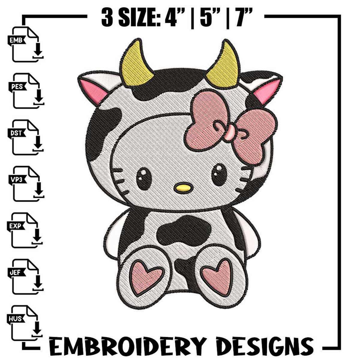 Cow Hello Kitty Embroidery Design, Hello Kitty Embroidery, E | Inspire ...