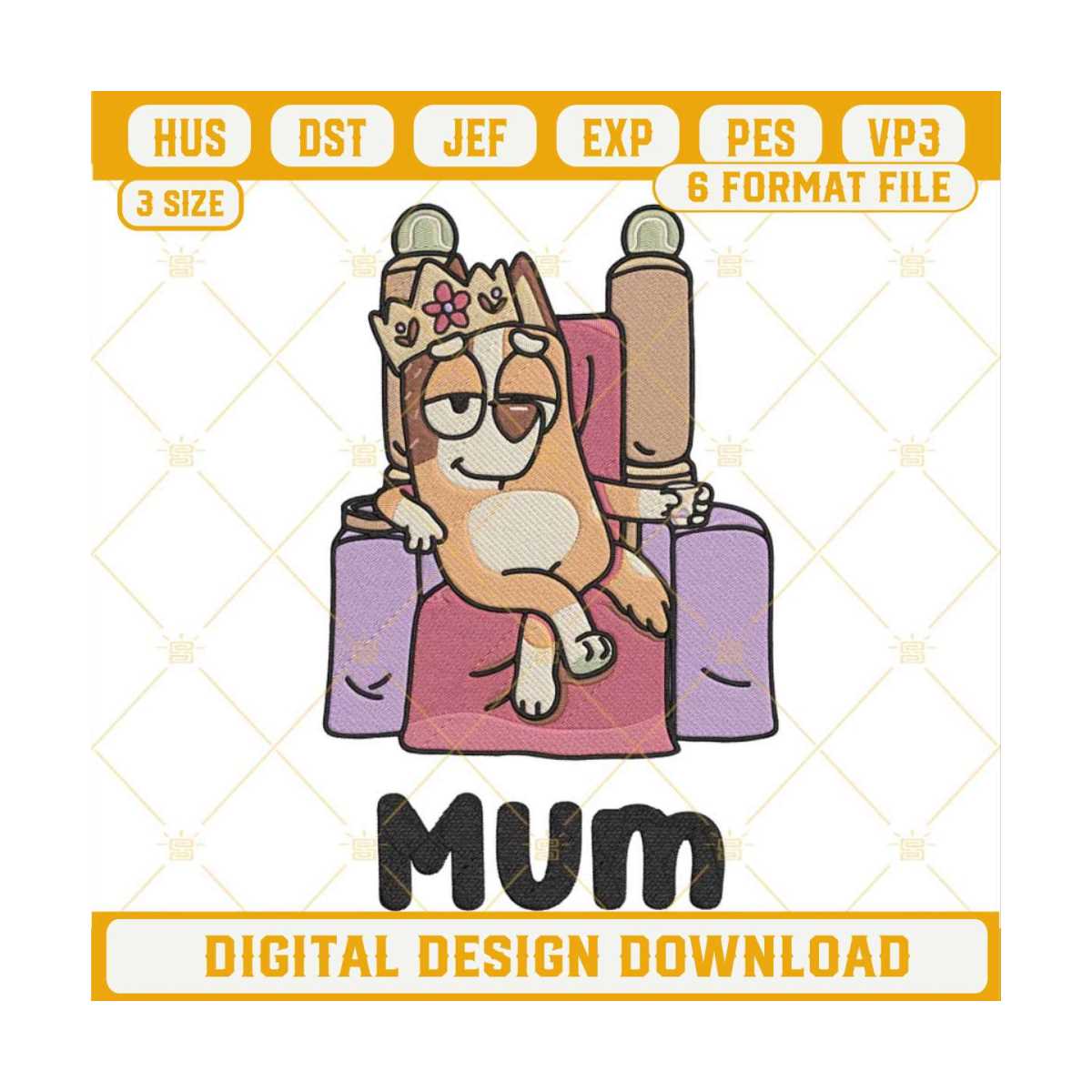 Bluey Mom Queen Embroidery Designs, Funny Chilli Heeler Blue | Inspire ...