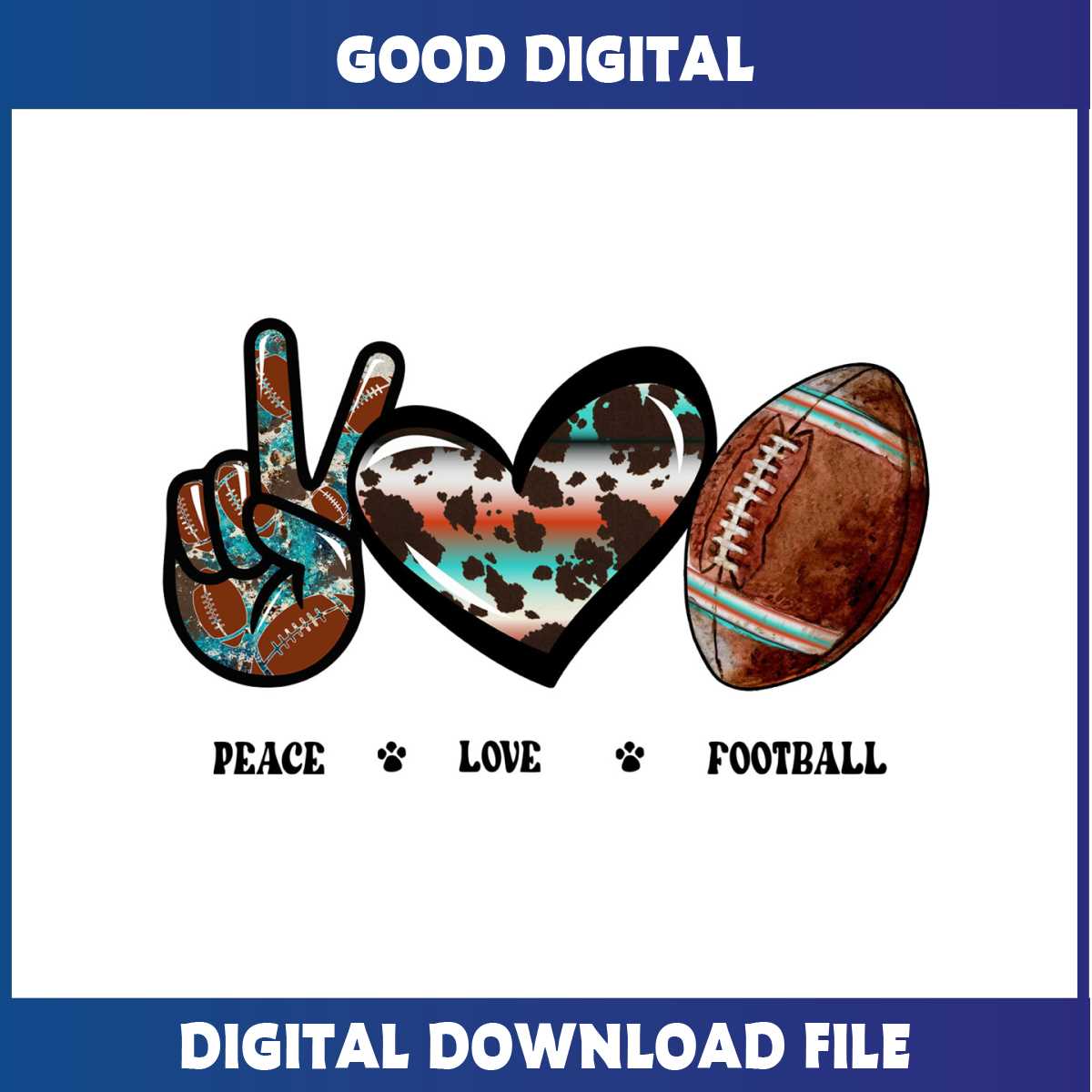 Peace Love Football Cowhide Png - Inspire Uplift